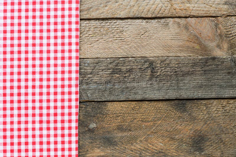 Rustic Wooden Background with a Red Checkered Table Cloth Stock Photo ...