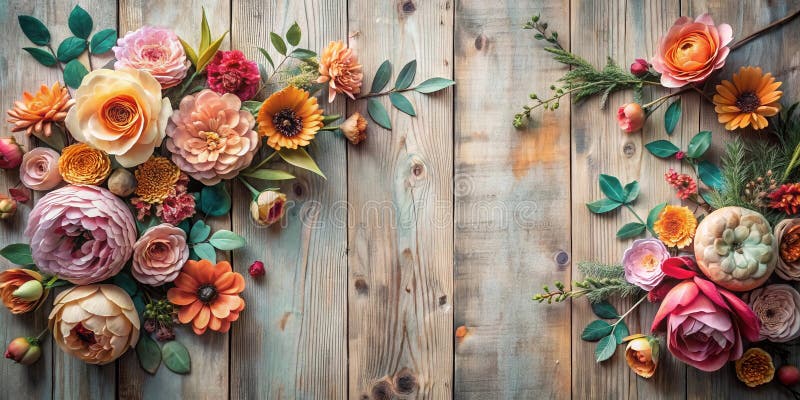 Rustic Wooden Background with Two Symmetrical Arrangements of ...