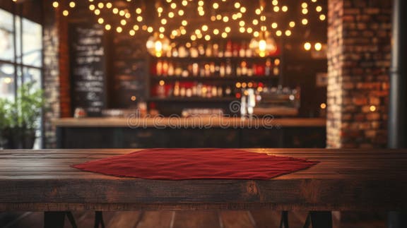 Rustic Wooden Bar Table with Red Cloth Stock Illustration ...