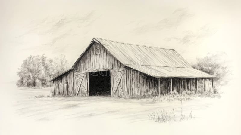Rustic Wooden Barn in Grayscale Drawing Stock Illustration ...