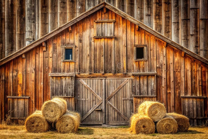 Rustic Wooden Barn with Hay Bales Stock Illustration - Illustration of ...