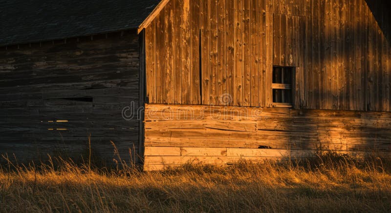 Rustic Wooden Barn at Sunset Stock Illustration - Illustration of autumn, grass: 381539052