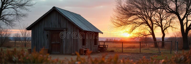 Rustic Wooden Barn at Sunset with Autumn Trees Stock Photo - Image of house, nostalgic: 369493158