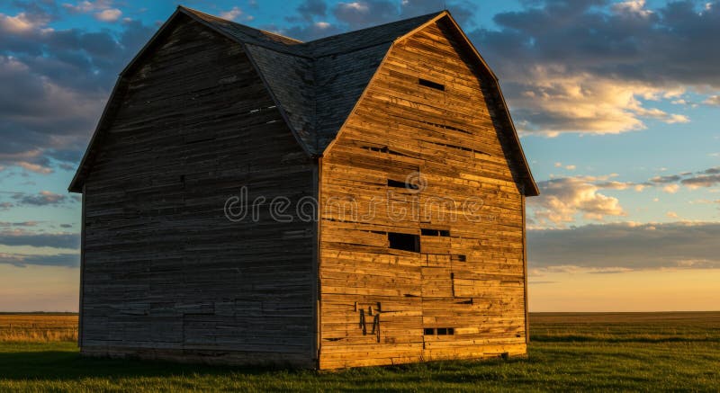 Rustic Wooden Barn at Sunset in a Rural Field Stock Illustration - Illustration of grass ...