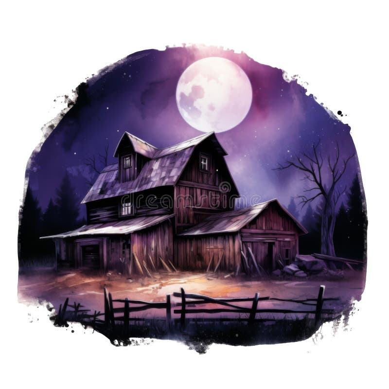 A Rustic Wooden Barn Under a Full Moon Stock Photo - Illustration of ...