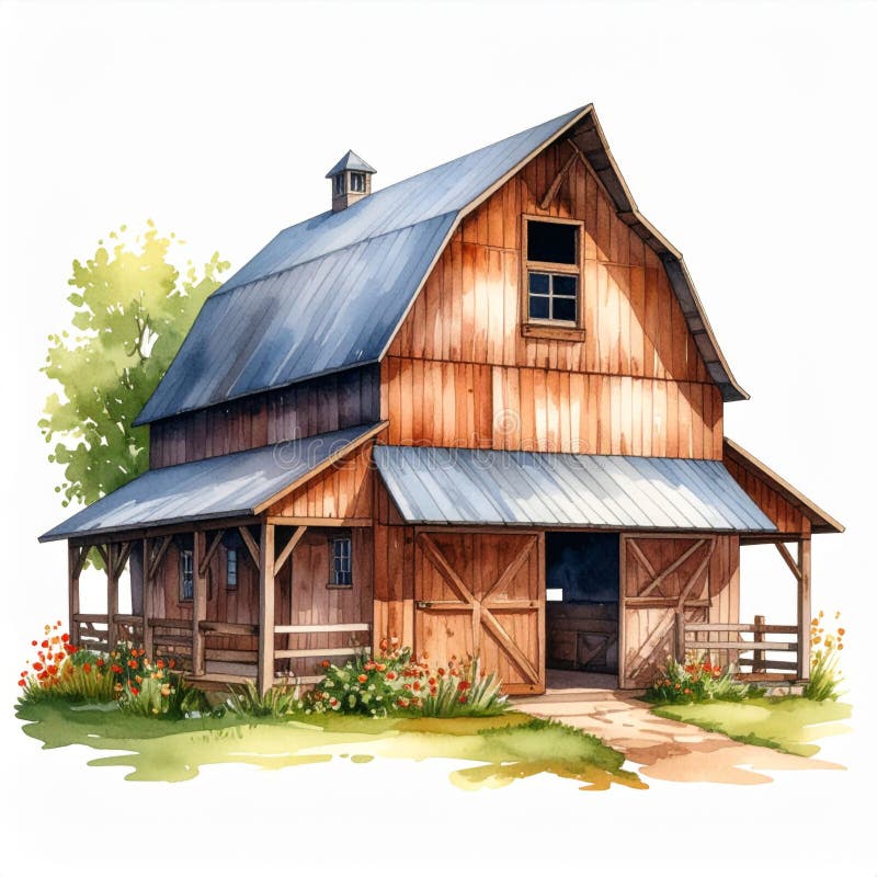 Rustic Wooden Barn Watercolor Painting Stock Illustration - Illustration of design, barn: 391289842