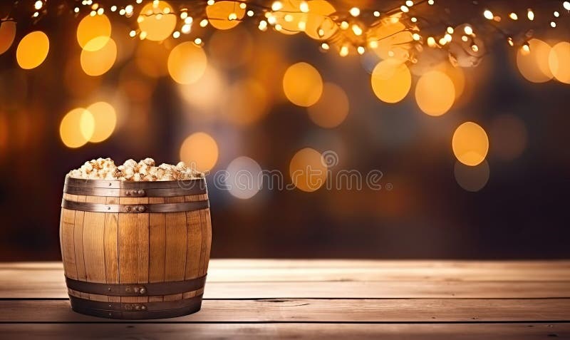 A Rustic Wooden Barrel Filled with Delicious Popcorn Stock Image ...