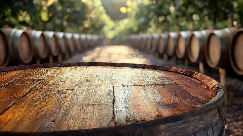Rustic Wooden Barrel Table in Vineyard Sunset Stock Footage - Video of ...