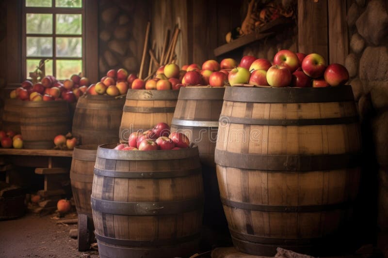 Rustic Wooden Barrels Filled with Fresh Apple Cider Stock Illustration ...