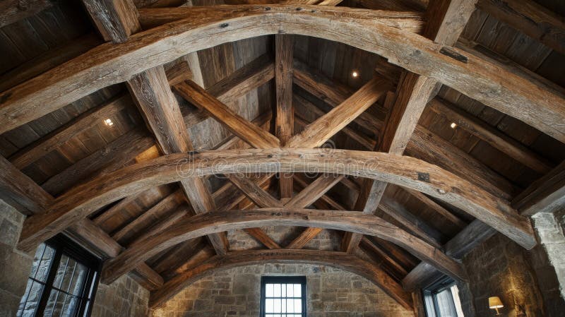 Rustic Wooden Beam Ceiling Interior Architecture Stock Illustration ...