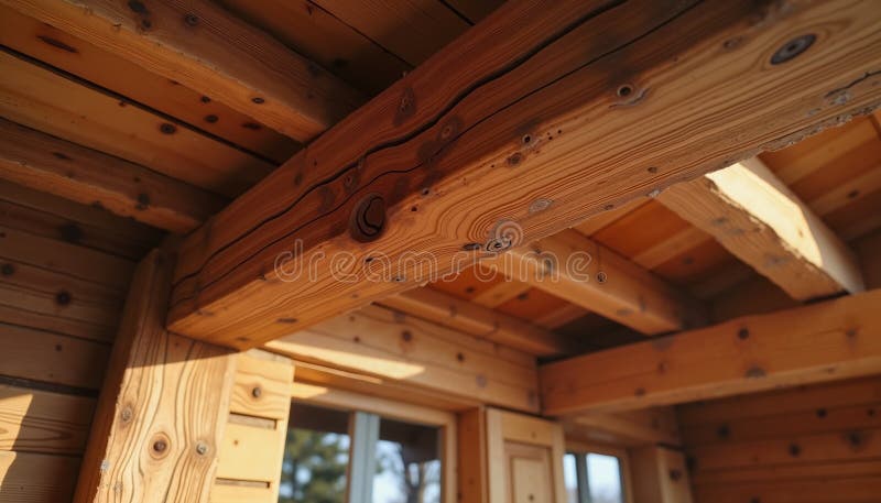 Rustic Wooden Beams in Natural Light, Warm Cabin Interior Design ...
