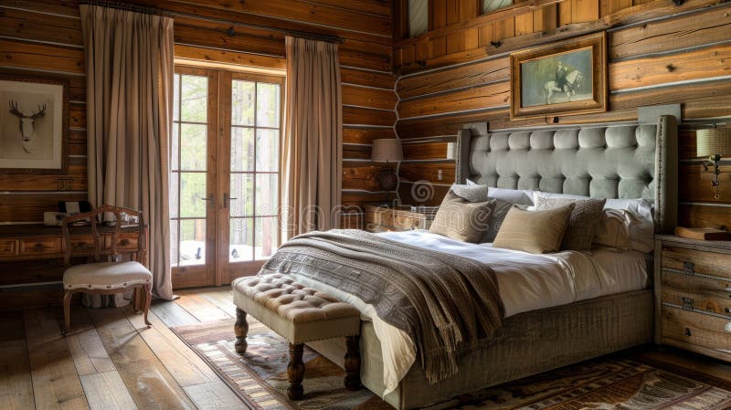 Rustic Wooden Bedroom Ottoman Stock Illustration - Illustration of ...