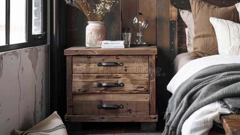 Rustic Wooden Bedside Table Stock Illustration - Illustration of ...