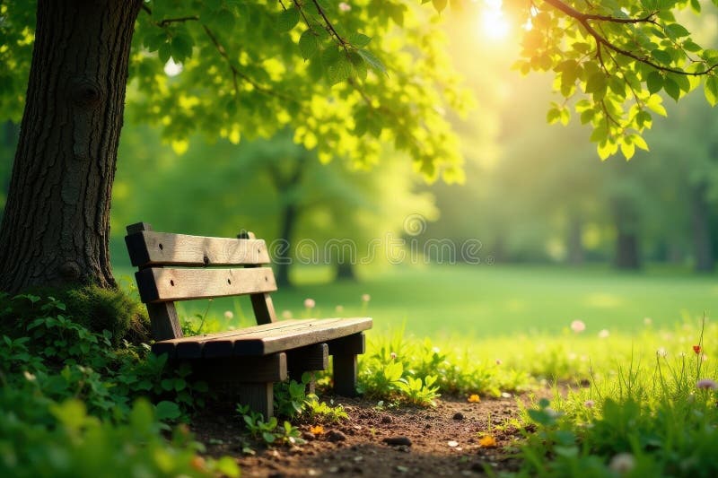 Rustic Wooden Bench Beneath Dappled Sunlight, Spring Leaves , Leaves ...