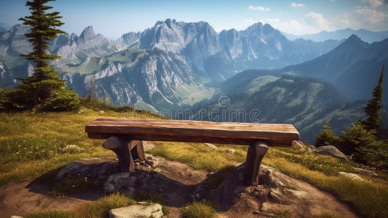 Bench Isolated on the Top of a Mountain Stock Photo - Image of season ...