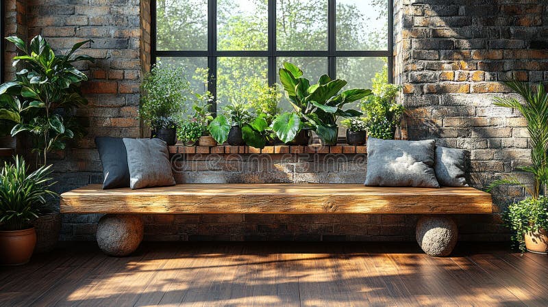 Rustic Wooden Bench by Stone Cladding Wall in Farmhouse Entryway Stock ...