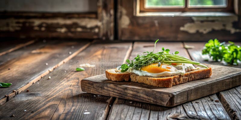 Rustic Wooden Board Displays a Delectable Open-faced Sandwich Featuring ...