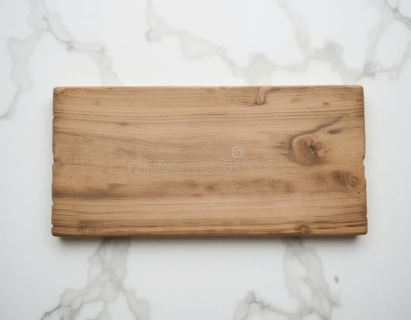 Rustic Wooden Board on Marble Surface for Food or Product Display Stock ...