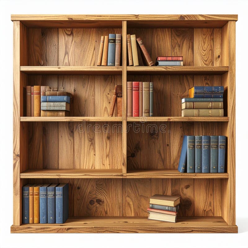 Rustic Wooden Bookshelf with Stacked Vintage Books Stock Illustration ...