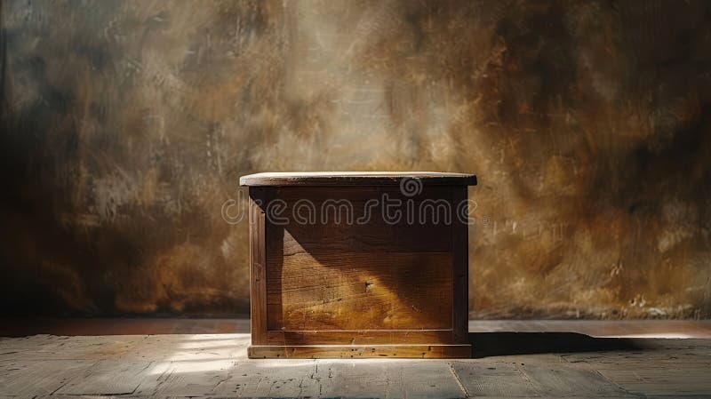 A Rustic Wooden Box Against a Weathered Wall with a Shaft of Light ...