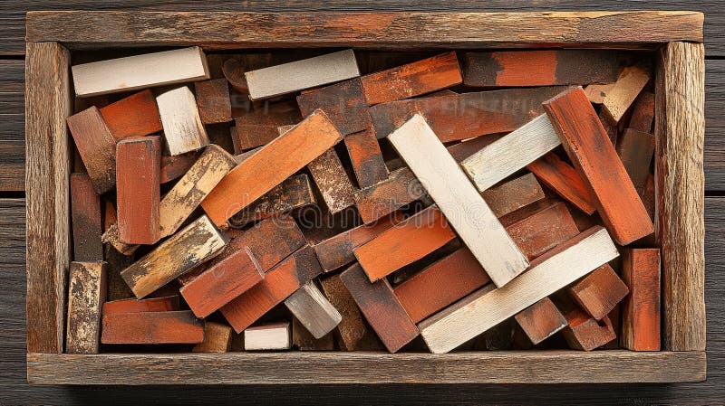 Rustic Wooden Box Filled with Assorted Red and White Wood Blocks on ...