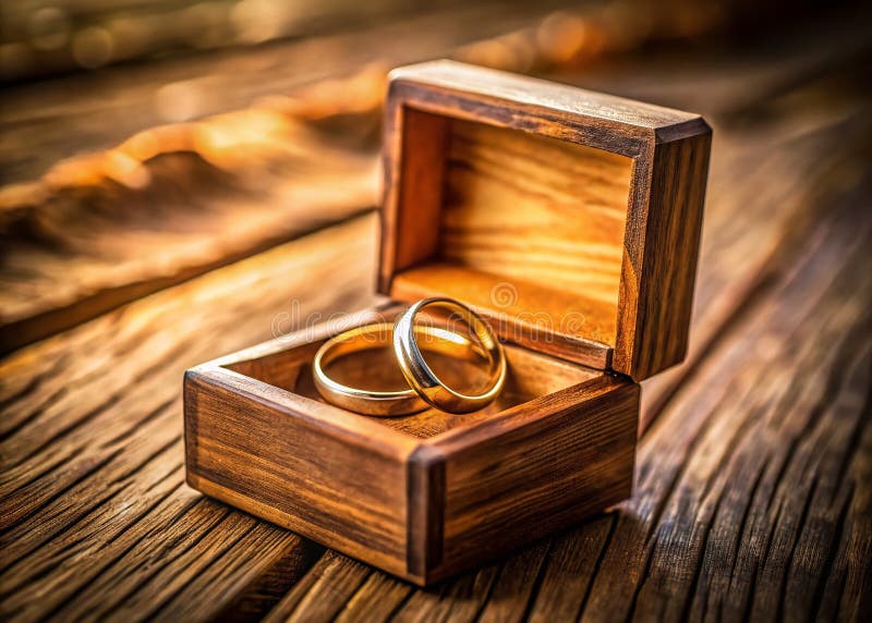 Rustic Wooden Box Holds Exquisite Wedding Rings a Romantic Symbol of ...