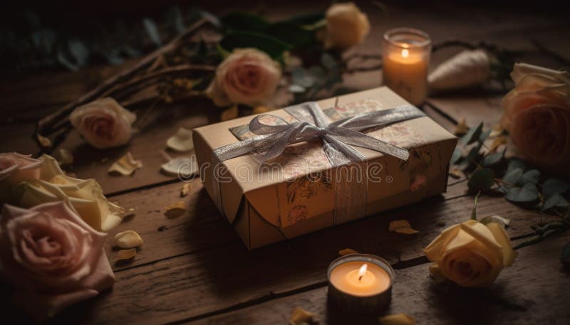 A Rustic Wooden Box Wrapped in Paper Holds Candlelit Romance Generated ...