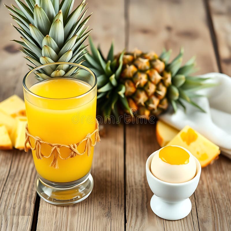 A Rustic Wooden Breakfast Table with a Glass of Freshly Made Pineapple ...