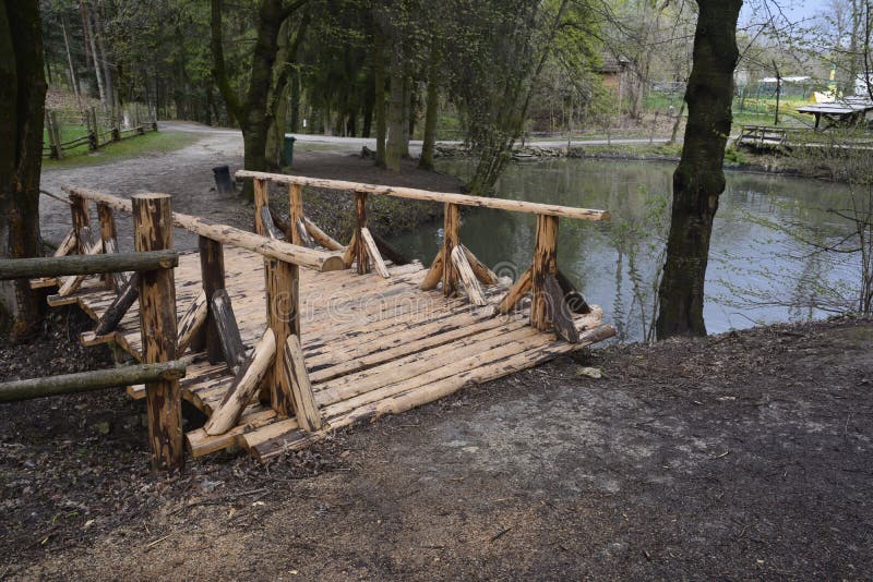 Rustic Wooden Bridge Leading To an Orchard Stock Image - Image of plank ...