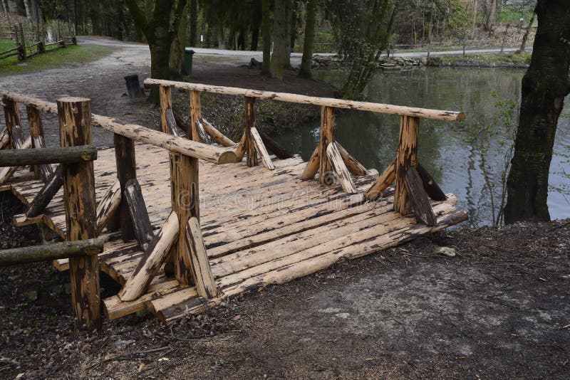 Rustic Wooden Bridge Leading To an Orchard Stock Image - Image of plank ...