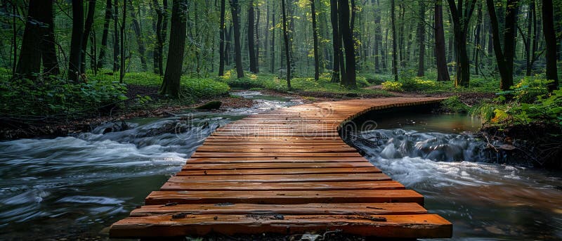 A Rustic Wooden Bridge Over a Forest Stream Stock Photo - Image of ...