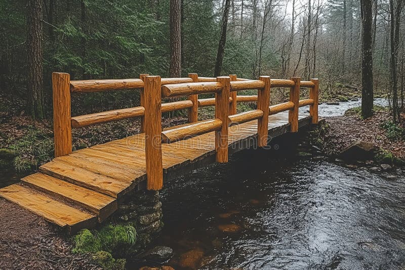 A Rustic Wooden Bridge Over a Forest Stream Stock Photo - Image of ...