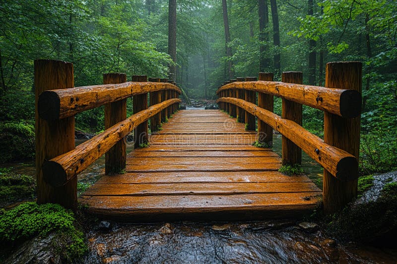 A Rustic Wooden Bridge Over a Forest Stream Stock Image - Image of ...