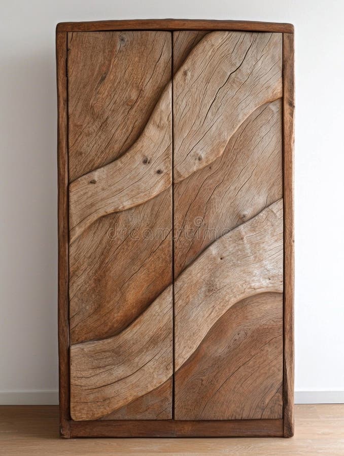 Rustic Wooden Cabinet with Natural Grain Patterns Stock Illustration ...