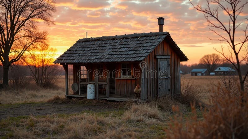 Rustic Wooden Chicken Coop Serene Countryside Sunset Stock Photos ...