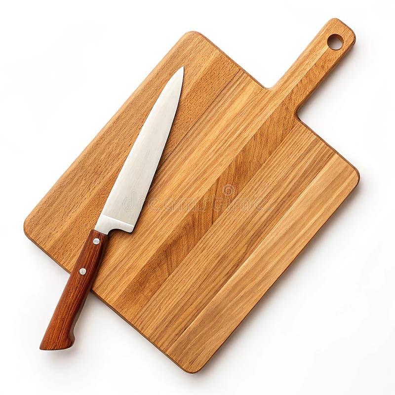 Wooden Chopping Board with Knife on White Background Stock Illustration ...