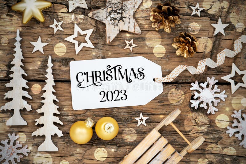 Rustic Wooden Christmas Background, Bokeh, Label with Text Christmas ...