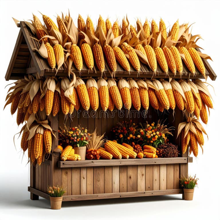Rustic Wooden Corn Stand with Autumnal Decorations Stock Illustration ...
