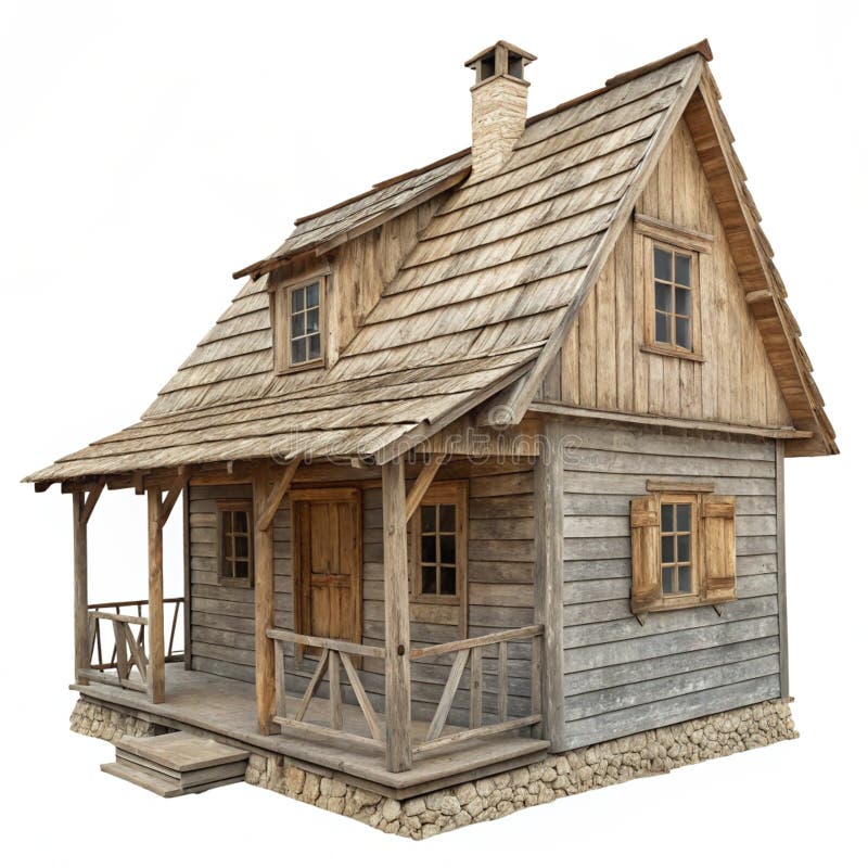 Rustic Wooden Cottage Isolated on White Background Stock Illustration ...
