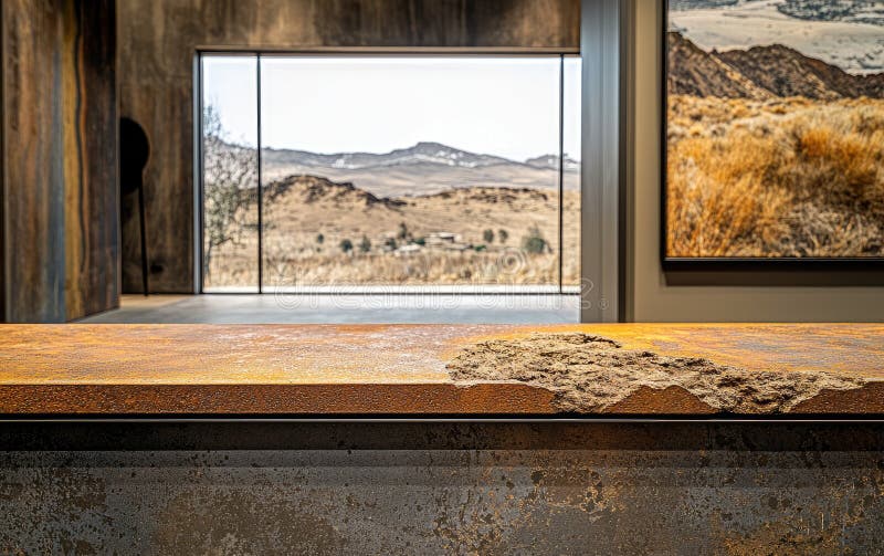 Rustic Wooden Counter with a Desert View Stock Photo - Image of ...