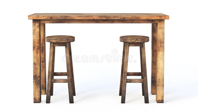 Rustic Wooden Counter Table and Two Stools Kitchen Island Dining Set ...