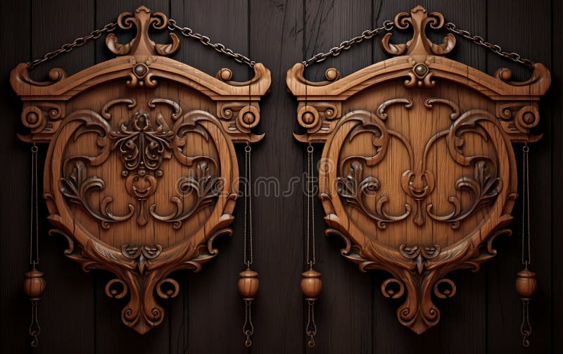 Rustic Wooden Craft Hanging with Ornate Design. AI Stock Illustration ...