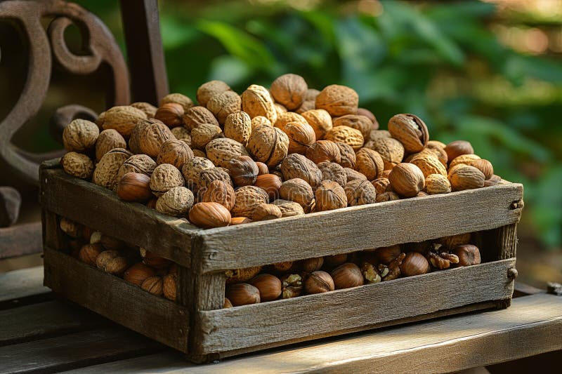 Rustic Wooden Crate Filled Various Nuts Styled Light Stock Photos ...
