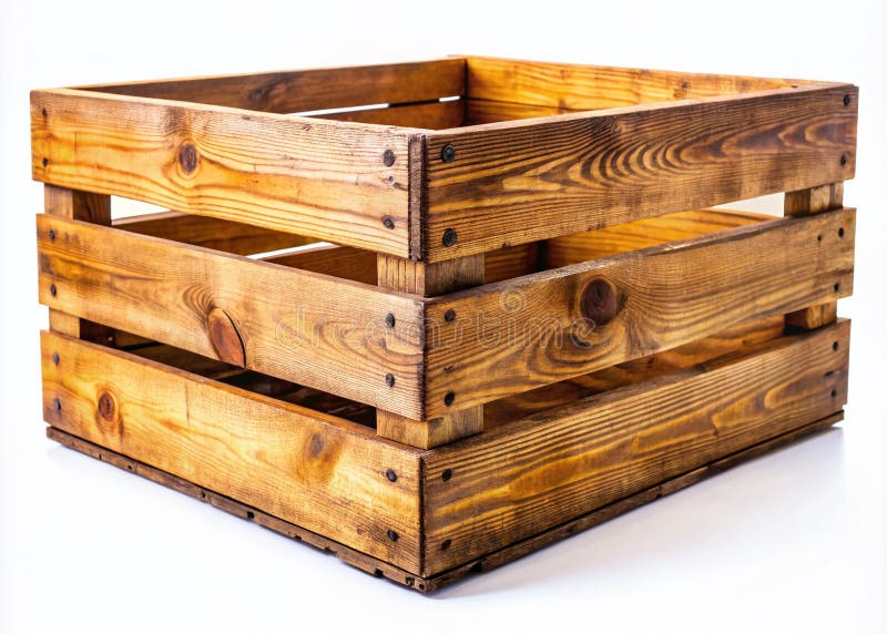 Rustic Wooden Crate Side View Empty Wooden Box on White Background for ...