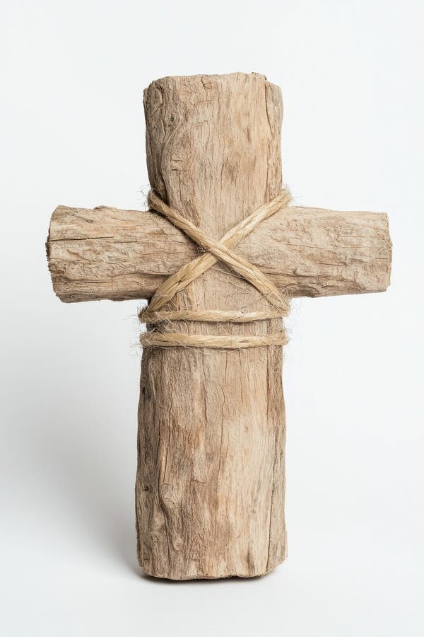 Rustic Wooden Cross with Rope Stock Illustration - Illustration of ...