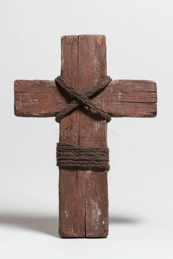 Rustic Wooden Cross with Rope Stock Illustration - Illustration of ...