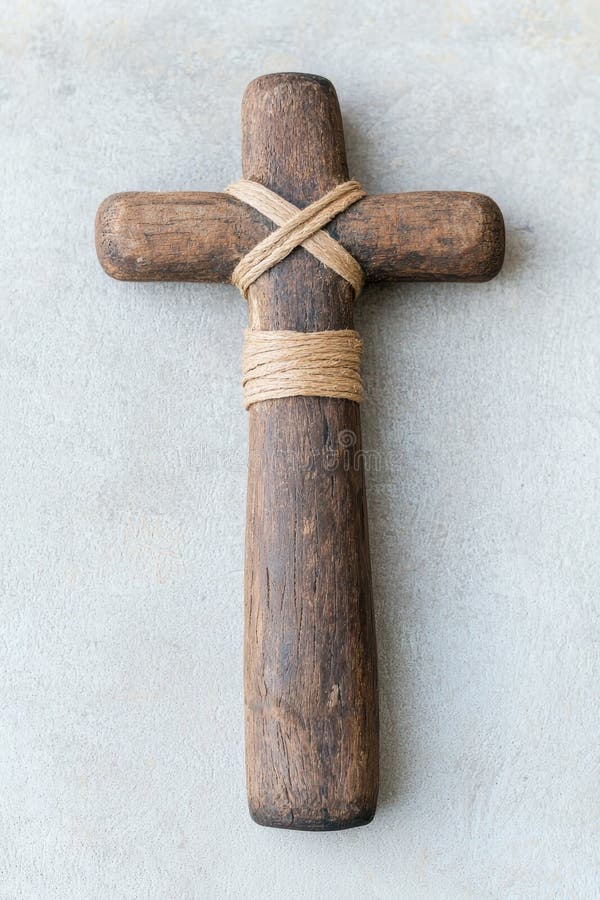 Rustic Wooden Cross with Rope Stock Illustration - Illustration of ...
