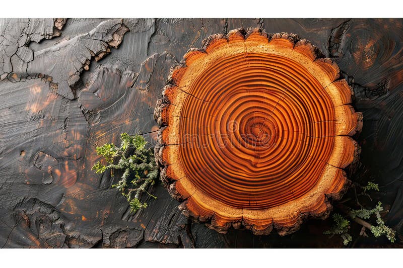Rustic Wooden Cross Section of a Tree Trunk on a Brown Surface with ...