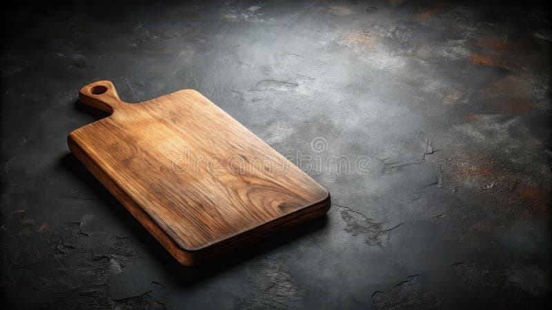 Rustic Wooden Cutting Board on Dark Textured Surface a Culinary Still ...