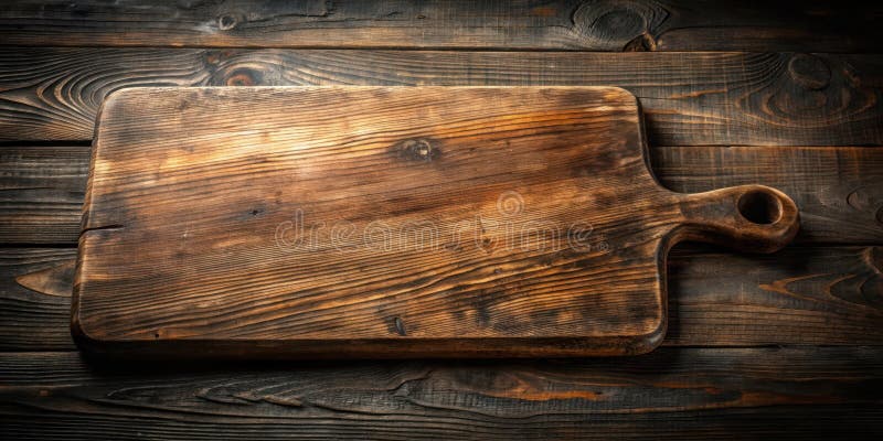 Rustic Wooden Cutting Board on Dark Wood Surface. Generative AI Stock ...